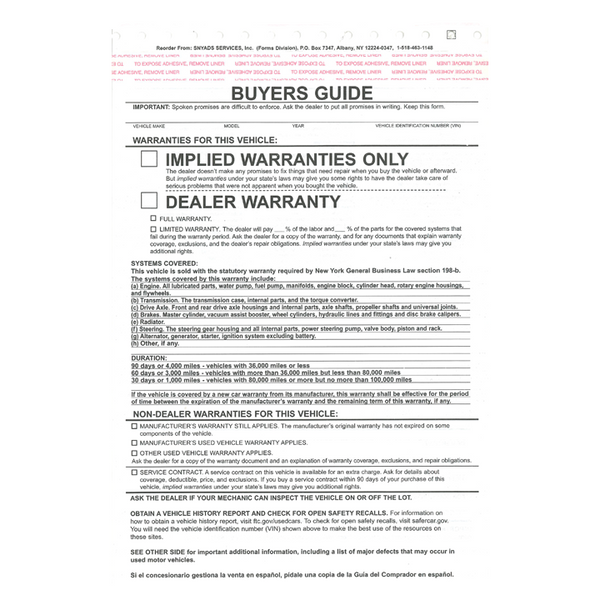 BUYERS GUIDE IMPLIED WARRANTY – SNYADS Services