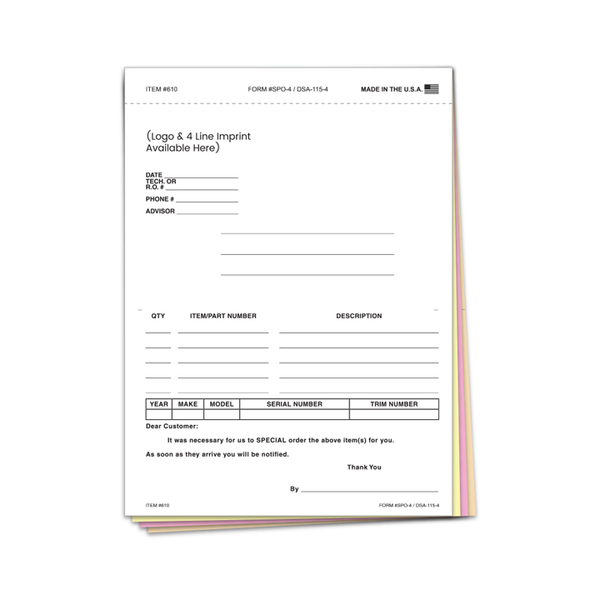 SPECIAL PARTS ORDER FORM-CUSTOM-4 PART W/ MAILER – SNYADS Services