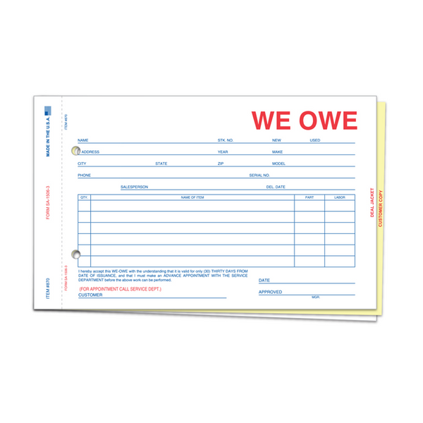 WE OWE FORM – SNYADS Services